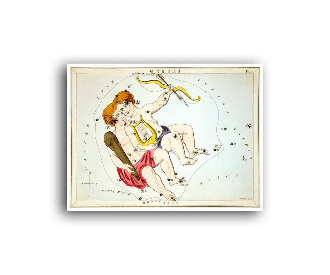 Gemini Star Chart Map Art Horoscope Vintage Zodiac Print Star Sign ...