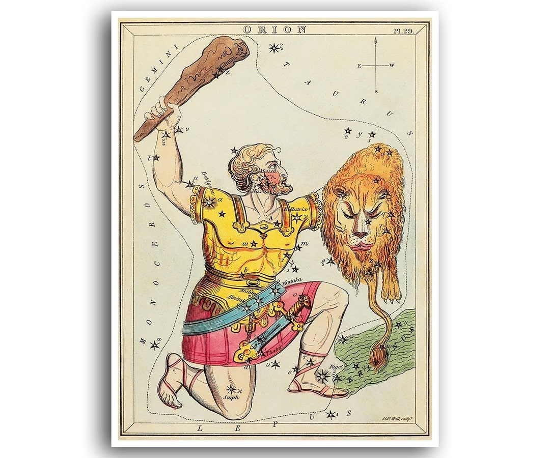Orion Zodiac Art Print Star Sign Poster Constellation Map Star Chart ...