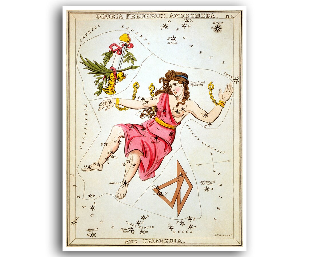 Andromeda Poster Astrology Art Sidney Hall Urania's Mirror Gloria ...