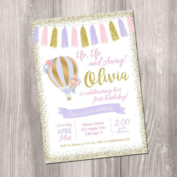 Floral Glitter Balloon Birthday Invitation