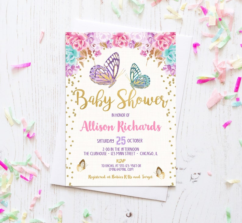 Butterfly baby shower invitation girl baby shower invite | Etsy