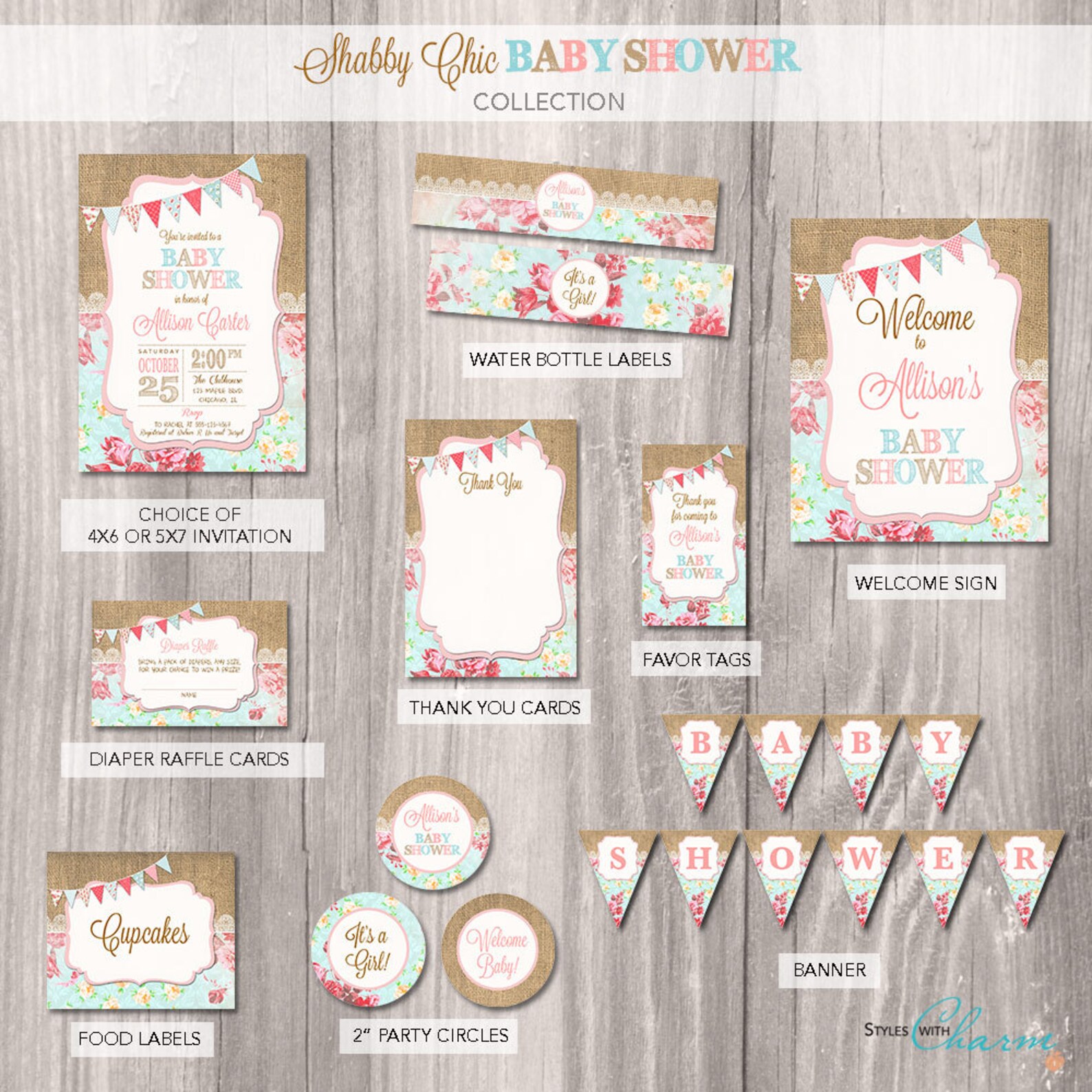 Baby Shower Party Package Shabby Chic Party Package Girl | Etsy