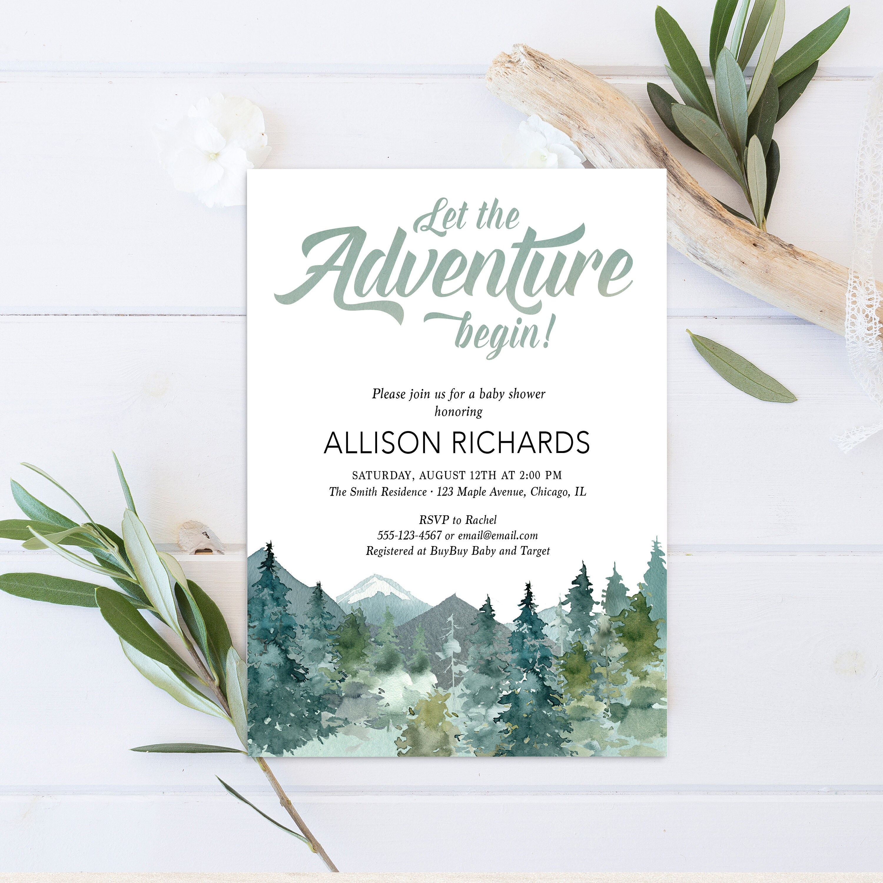 Rainbow Outdoor Invitations Rustic Trees Plaid Co-Ed Invites Lumberjack ...