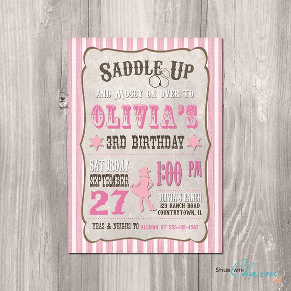 Cowgirl Birthday Invitation Printable Cowgirl Birthday Etsy