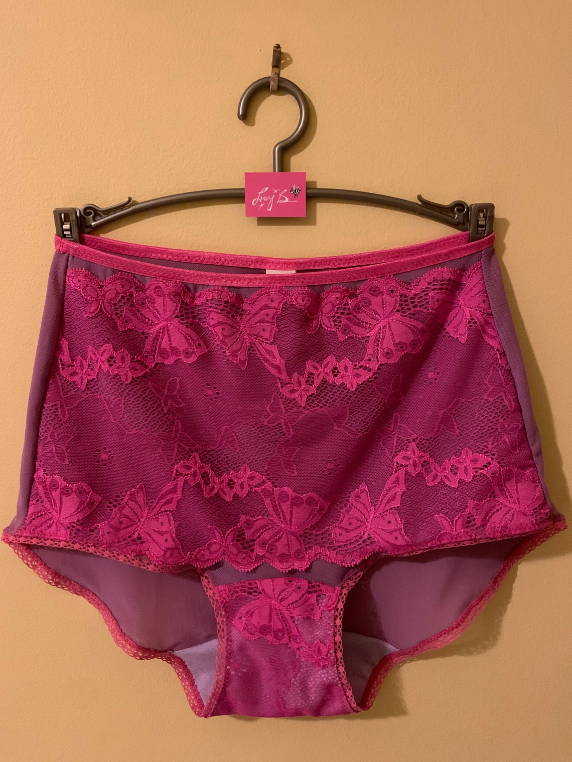Limited Edition High Waist Panty Lilac With Fuchsia Lace Etsy