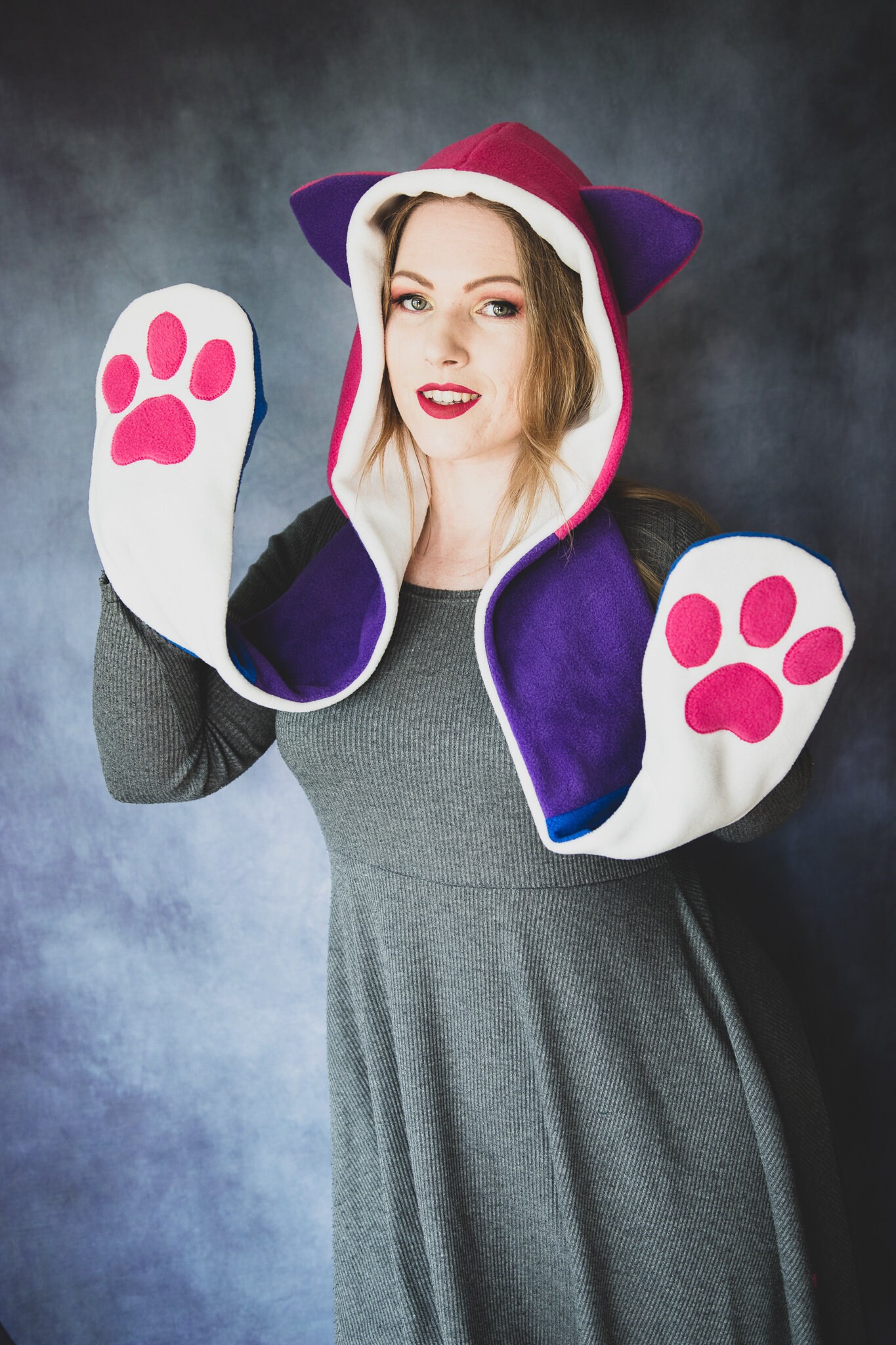 Cute kawaii cat fleece cosplay scarf hood with multiple | Etsy