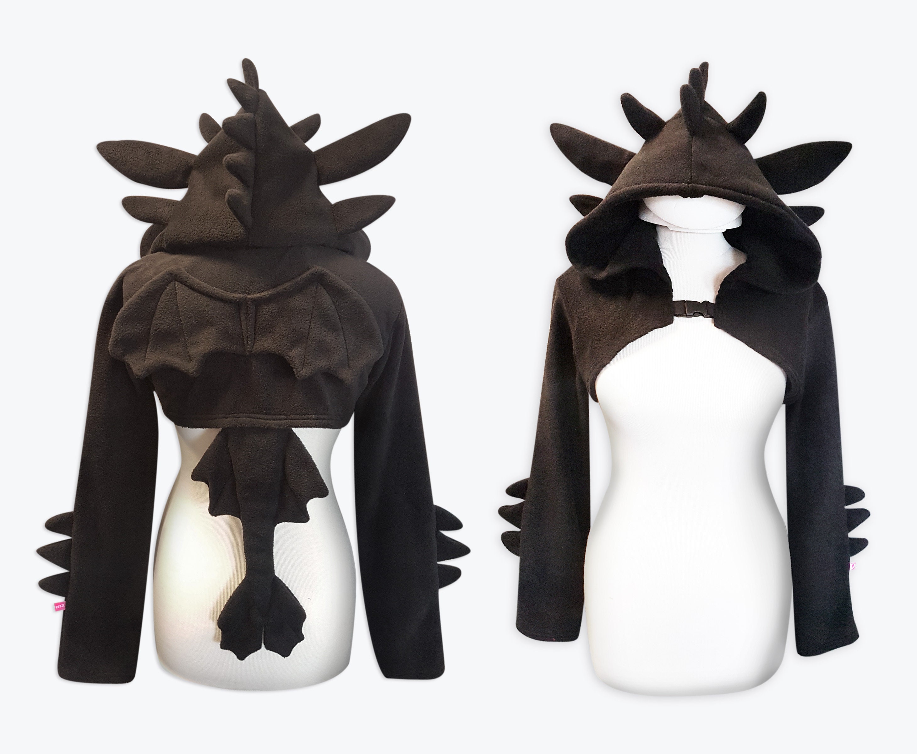 Black dragon cosplay costume hoodie cropped shrug with clip | Etsy