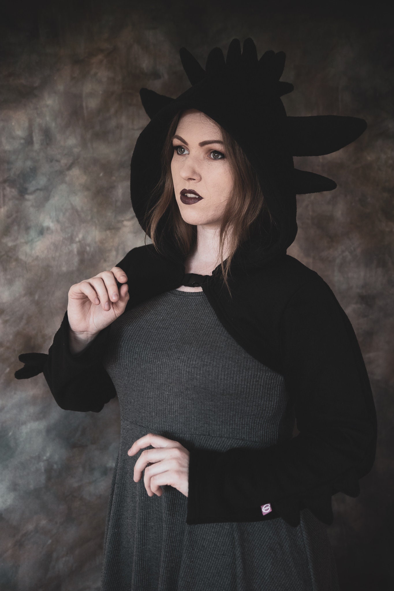 Black dragon cosplay costume hoodie cropped shrug with clip | Etsy