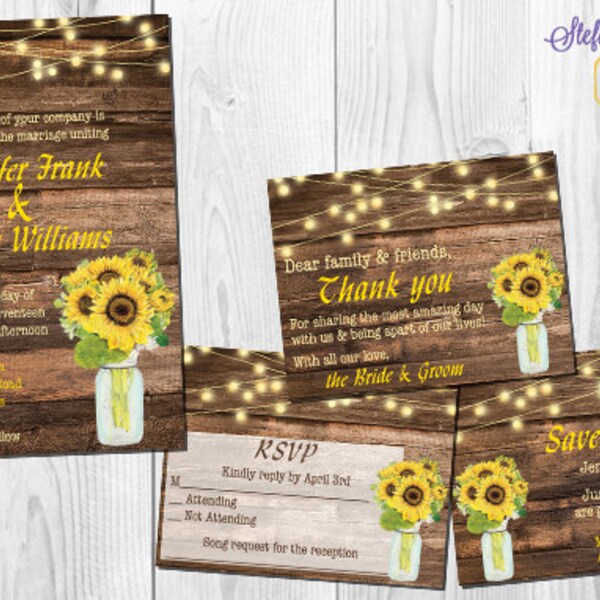 Rustic Sunflower Wedding Invitation - Etsy