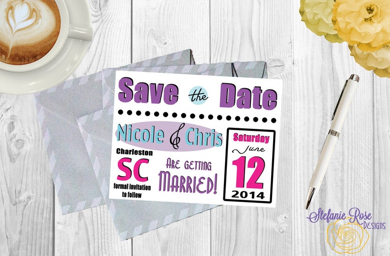 Colorful Typography Save the Date Digital - Etsy