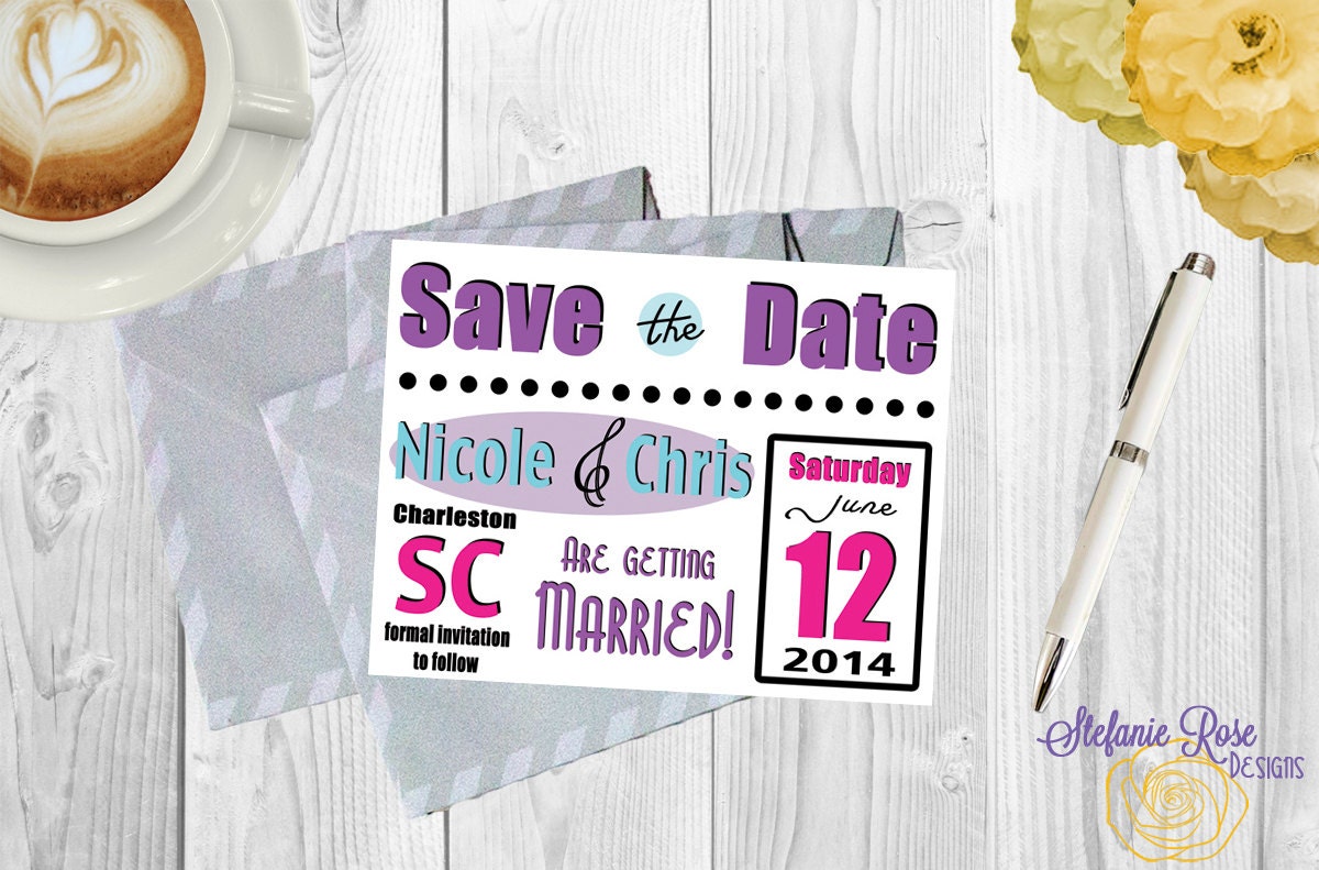 Colorful Typography Save the Date Digital - Etsy