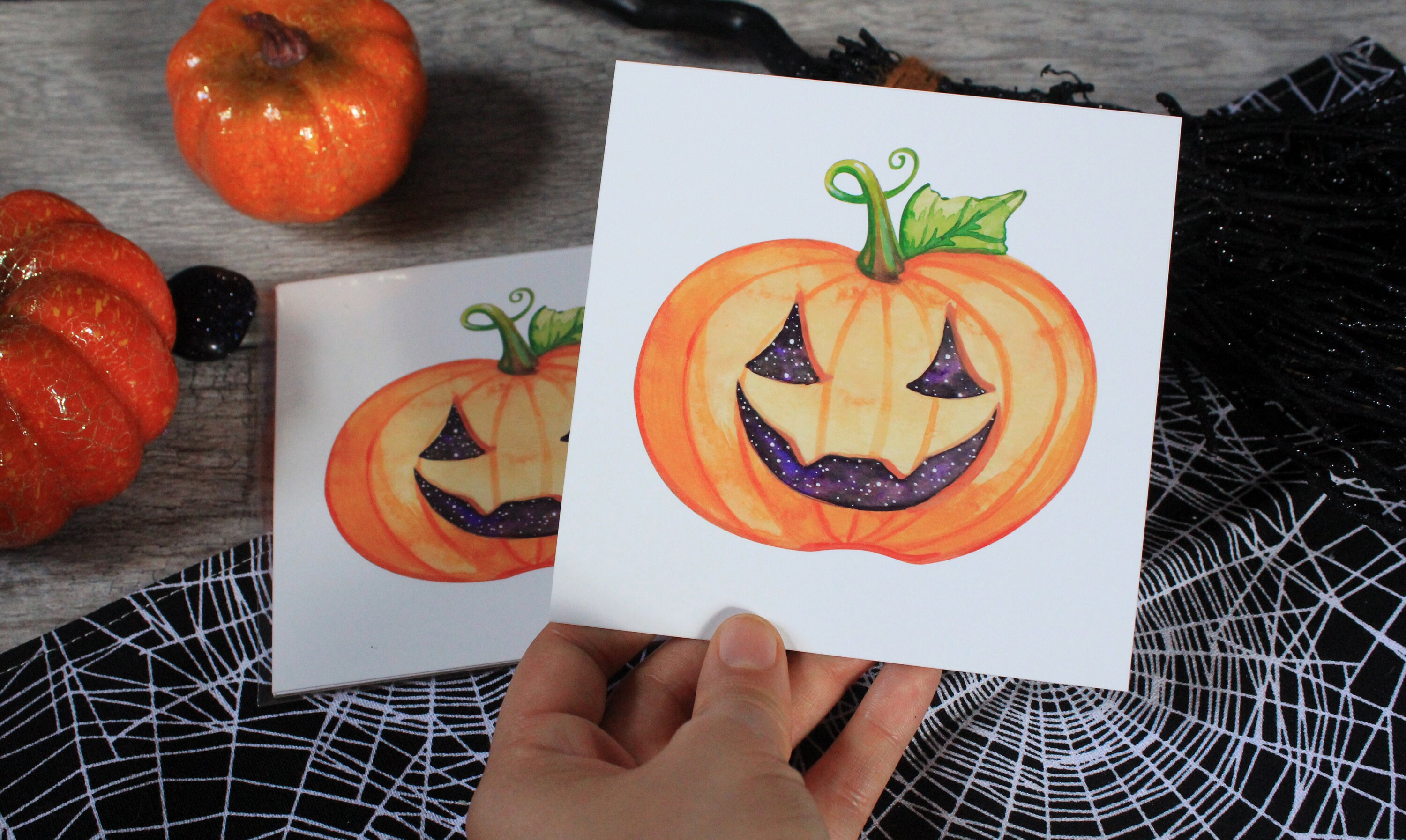 Halloween Starry Pumpkin Jack O' Lantern Mini Art Print | Etsy