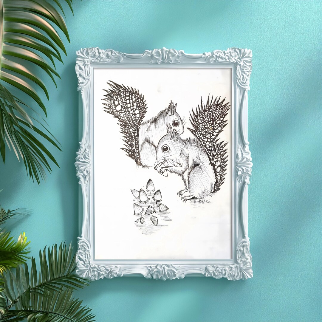 Squirrel Illustration Print: Black and White Art for Meditation ...