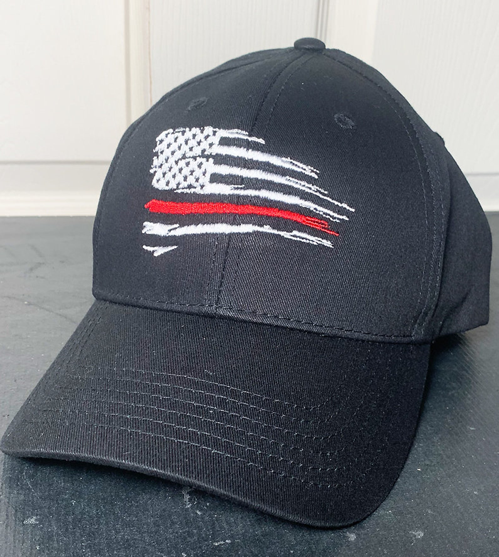 Thin Red Line Firefighter Hat, Embroidered American Flag, 9/11 Tribute ...