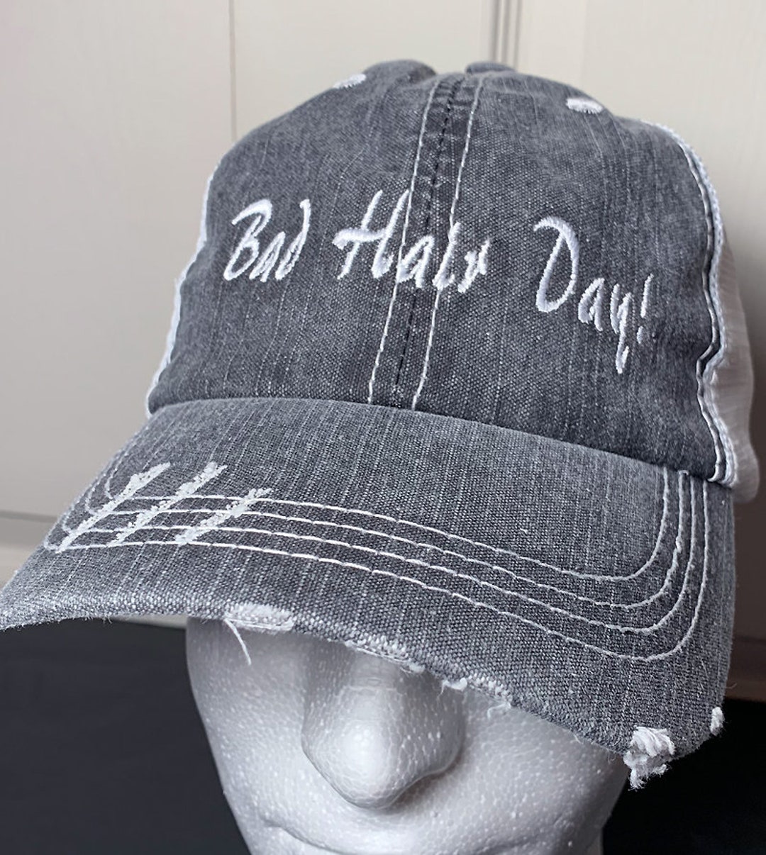 Embroidered Beach Hat "bad Hair Day" in Distressed Gray, Low Profile ...