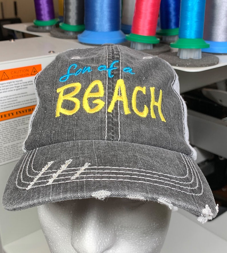 Beach Hat "son of a Beach", Distressed Material Embroidered Design ...
