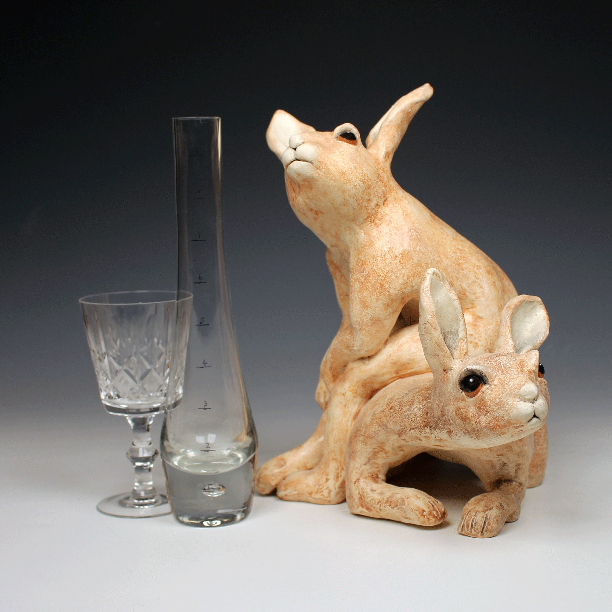 2 Playful Hares Delightful and Anthropomorphic Ceramic Hare - Etsy UK