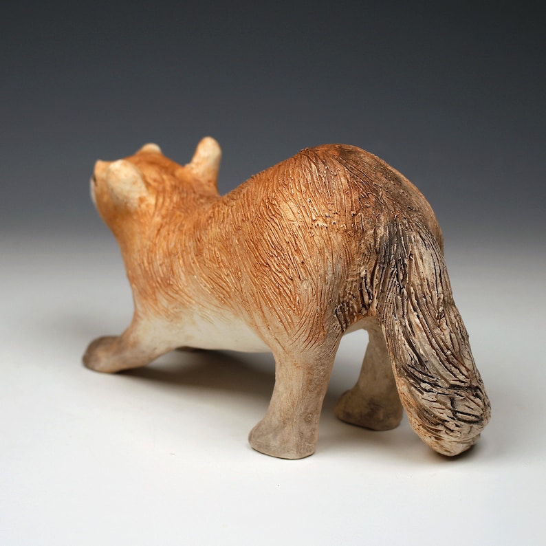 Ceramic Fox Sculpture, Playful and Animated, Tan and Brown Realistic ...