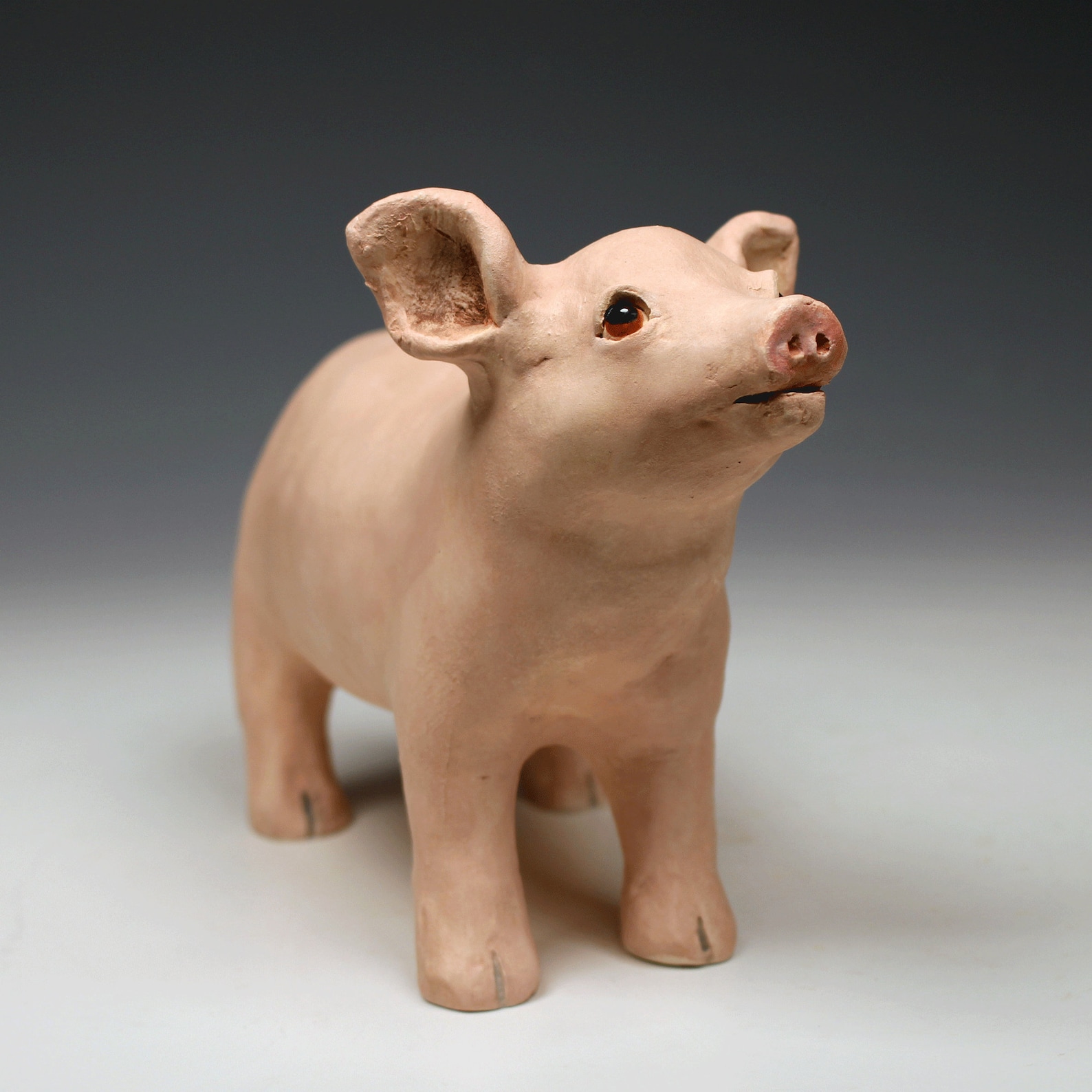 Ceramic Standing Young Pig Sculpture, One of a Kind Farm Animal ...