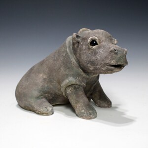 Ceramic Sitting Hippo Sculpture, One of a Kind, Handcrafted Fired Clay ...