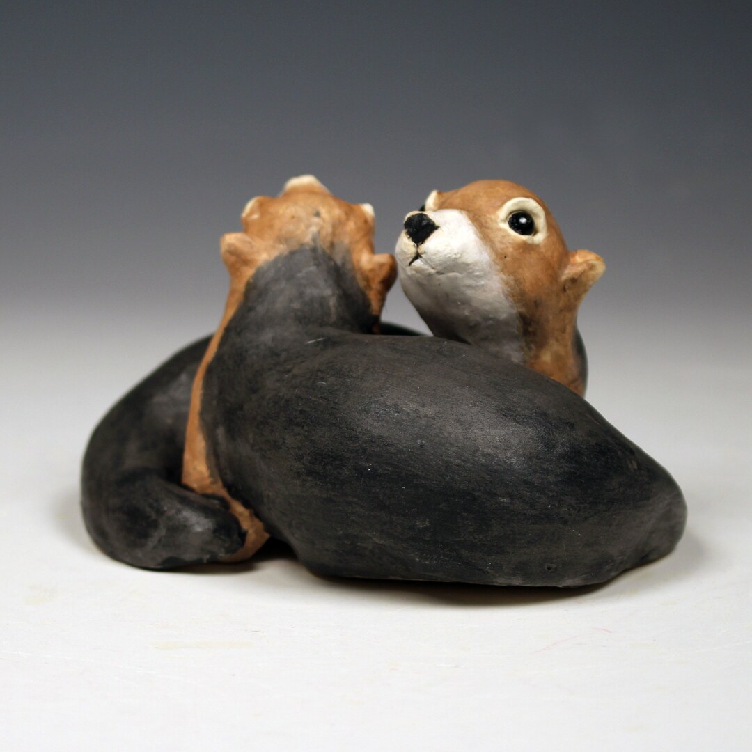 Two Realistic Ceramic River Otters Sculpture, Cuddling Otter Couple - Etsy