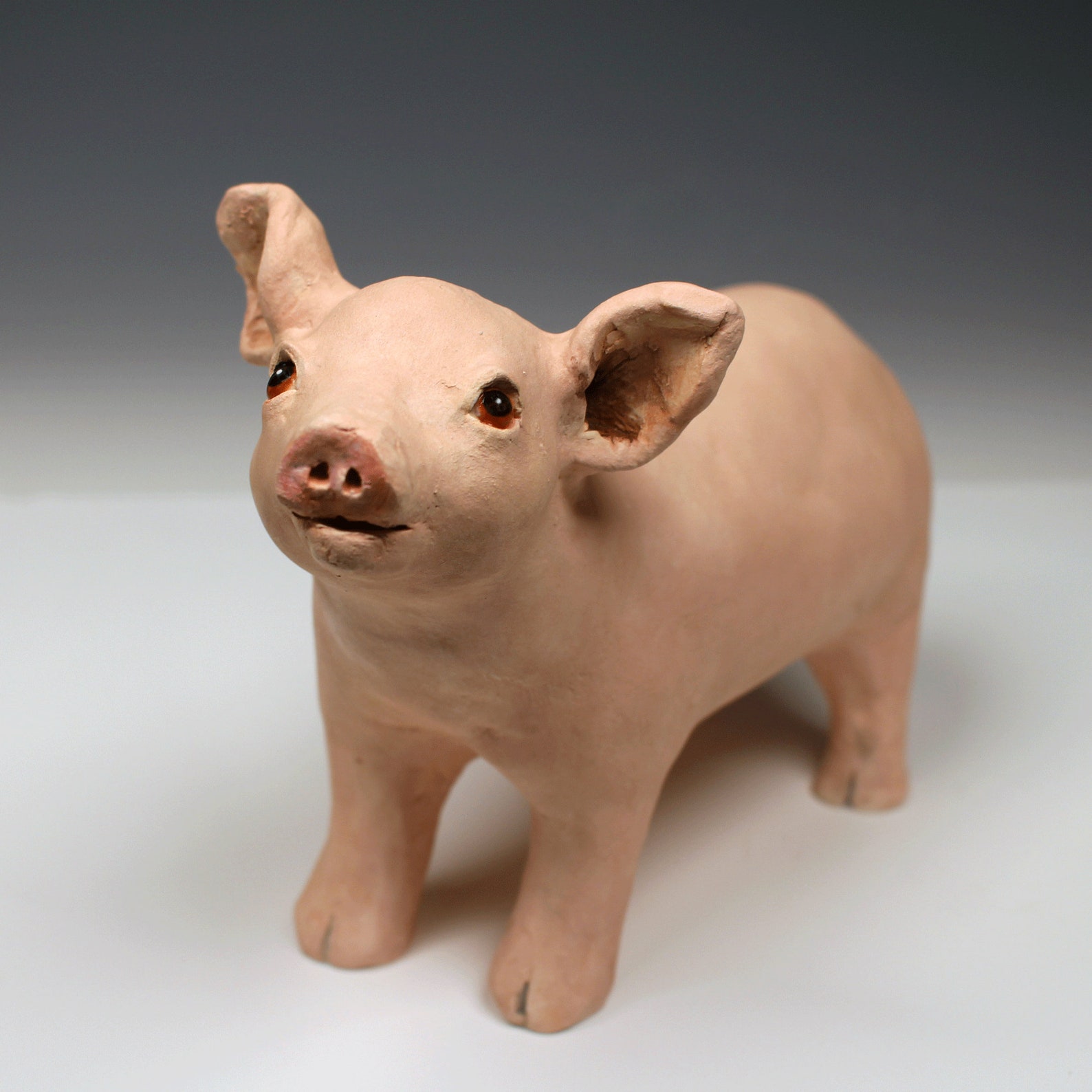 Ceramic Standing Young Pig Sculpture, One of a Kind Farm Animal ...