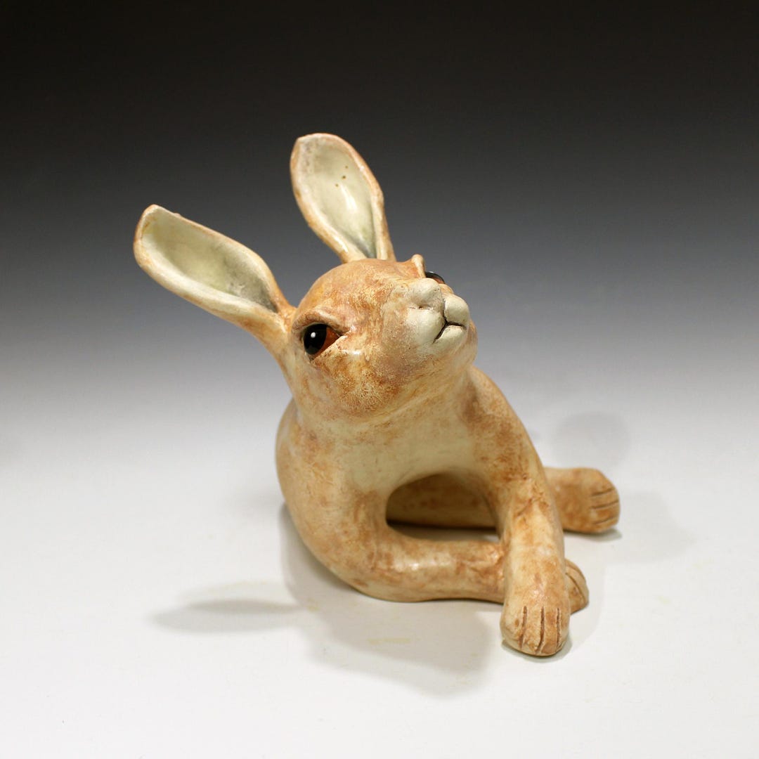Ceramic Reclining Hare Sculpture, Original, Hand Sculpted ...