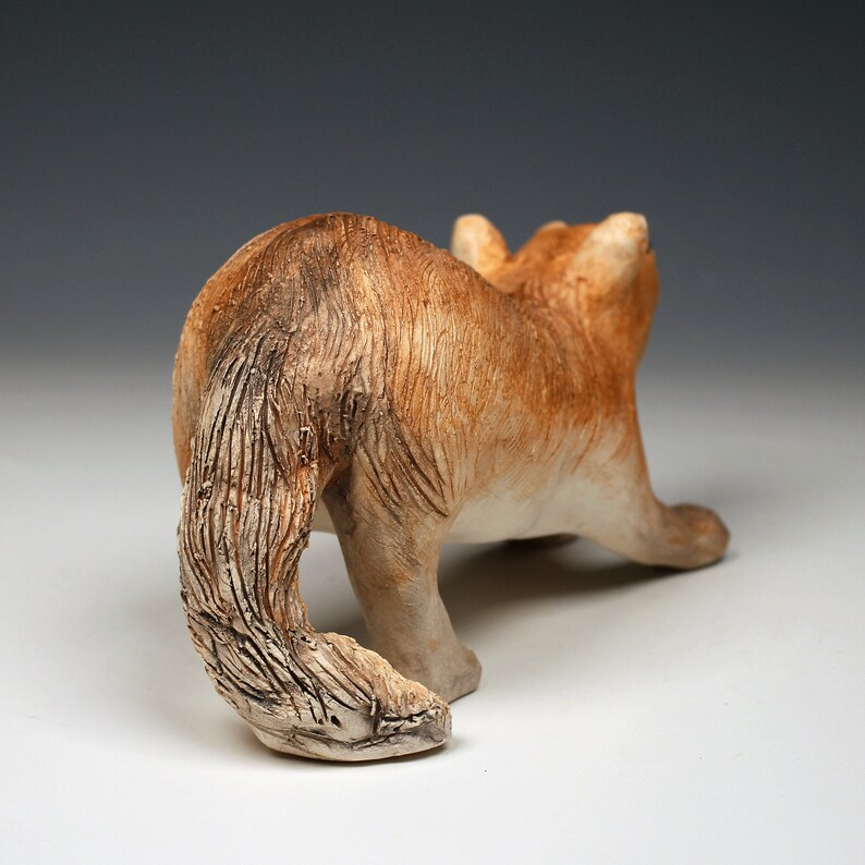 Ceramic Fox Sculpture, Playful and Animated, Tan and Brown Realistic ...