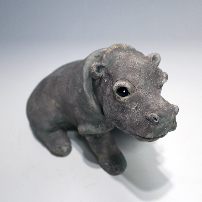 Ceramic Sitting Hippo Sculpture, One of a Kind, Handcrafted Fired Clay ...