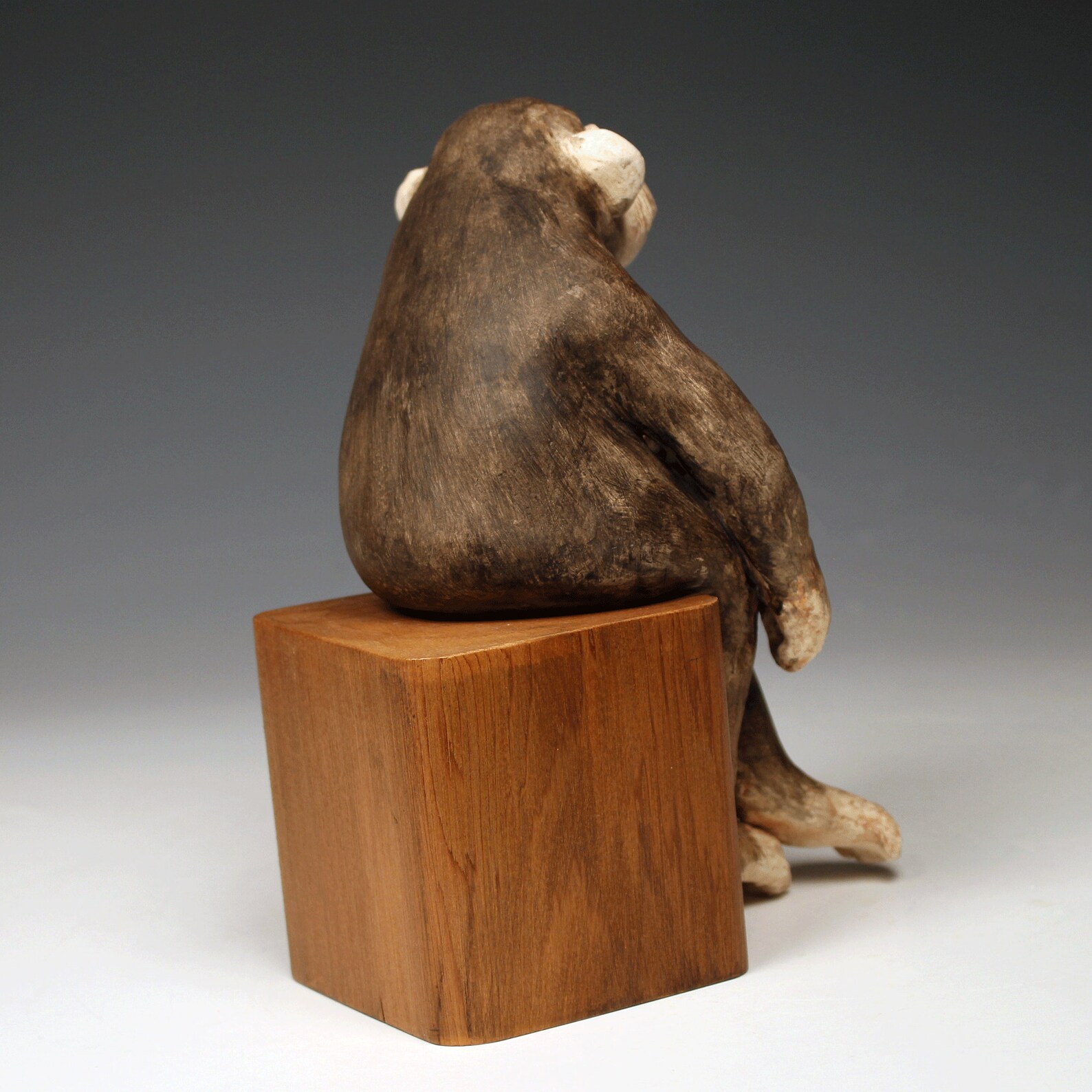 Ceramic Chimp Sculpture, Unique Taupe and Brown Ceramic Chimp Sitting ...