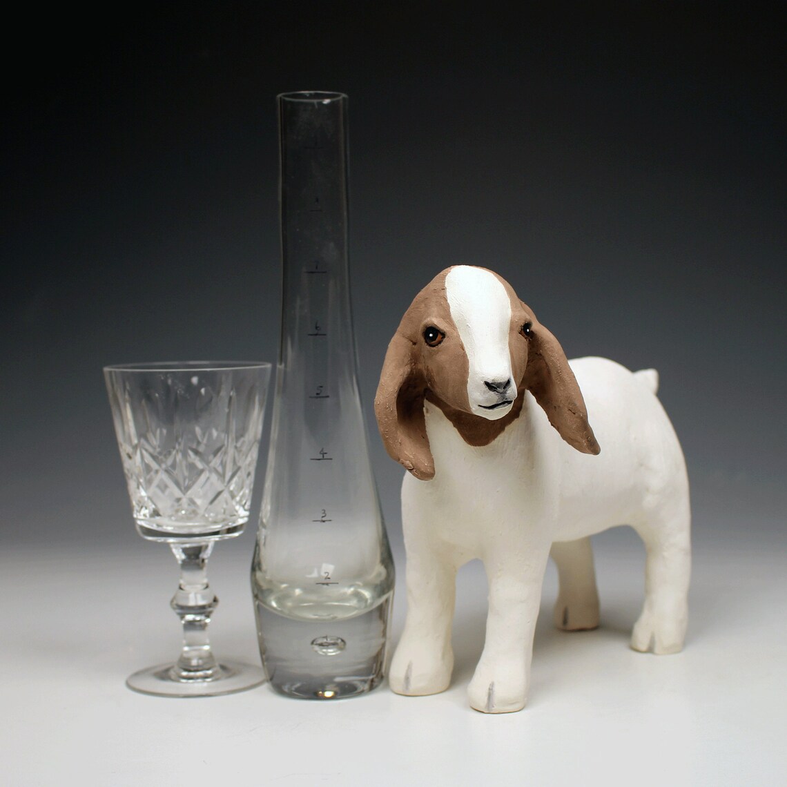 Ceramic Nubian Goat Sculpture, Realistic Brown and White Goat, Ceramic ...