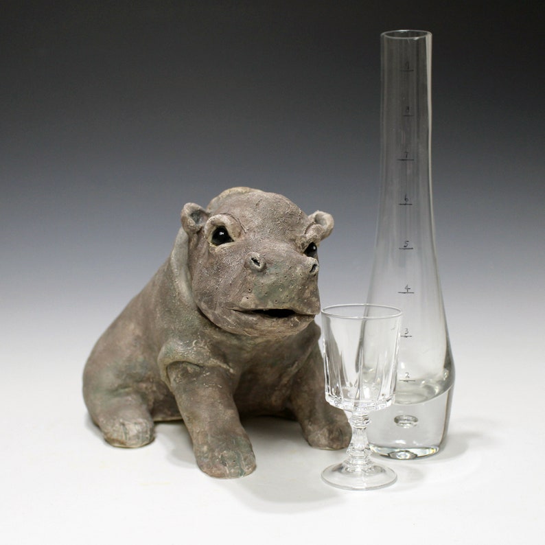 Ceramic Sitting Hippo Sculpture, One of a Kind, Handcrafted Fired Clay ...