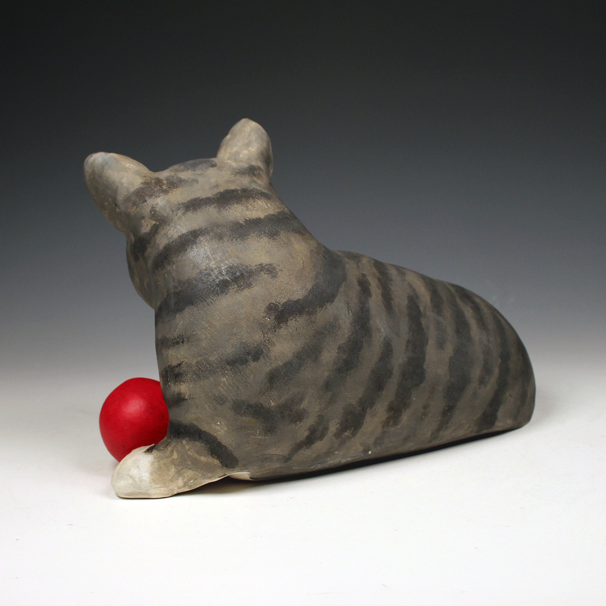 Lifelike Ceramic Tabby Cat With Red Ball Sculpture - Etsy