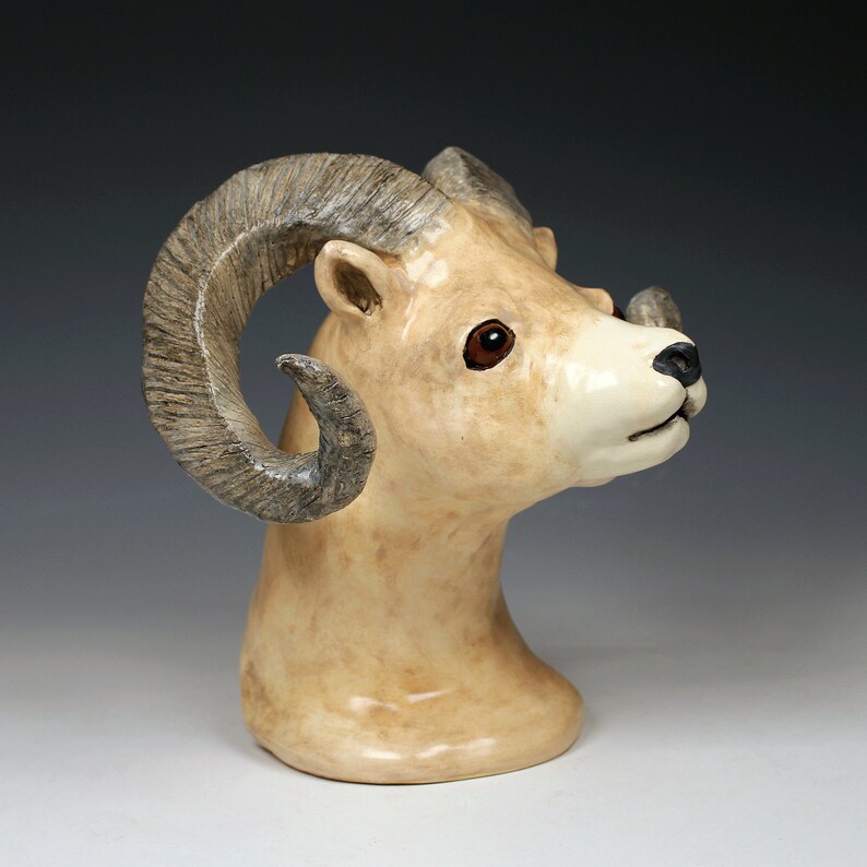 Glazed Ceramic Ram Head Sculpture - Etsy