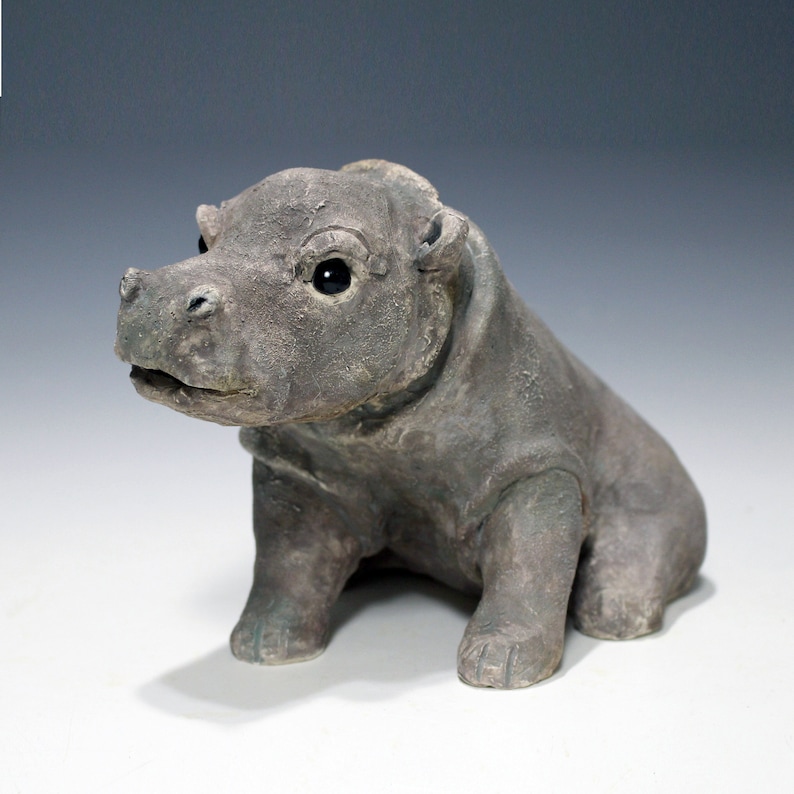 Ceramic Sitting Hippo Sculpture, One of a Kind, Handcrafted Fired Clay ...