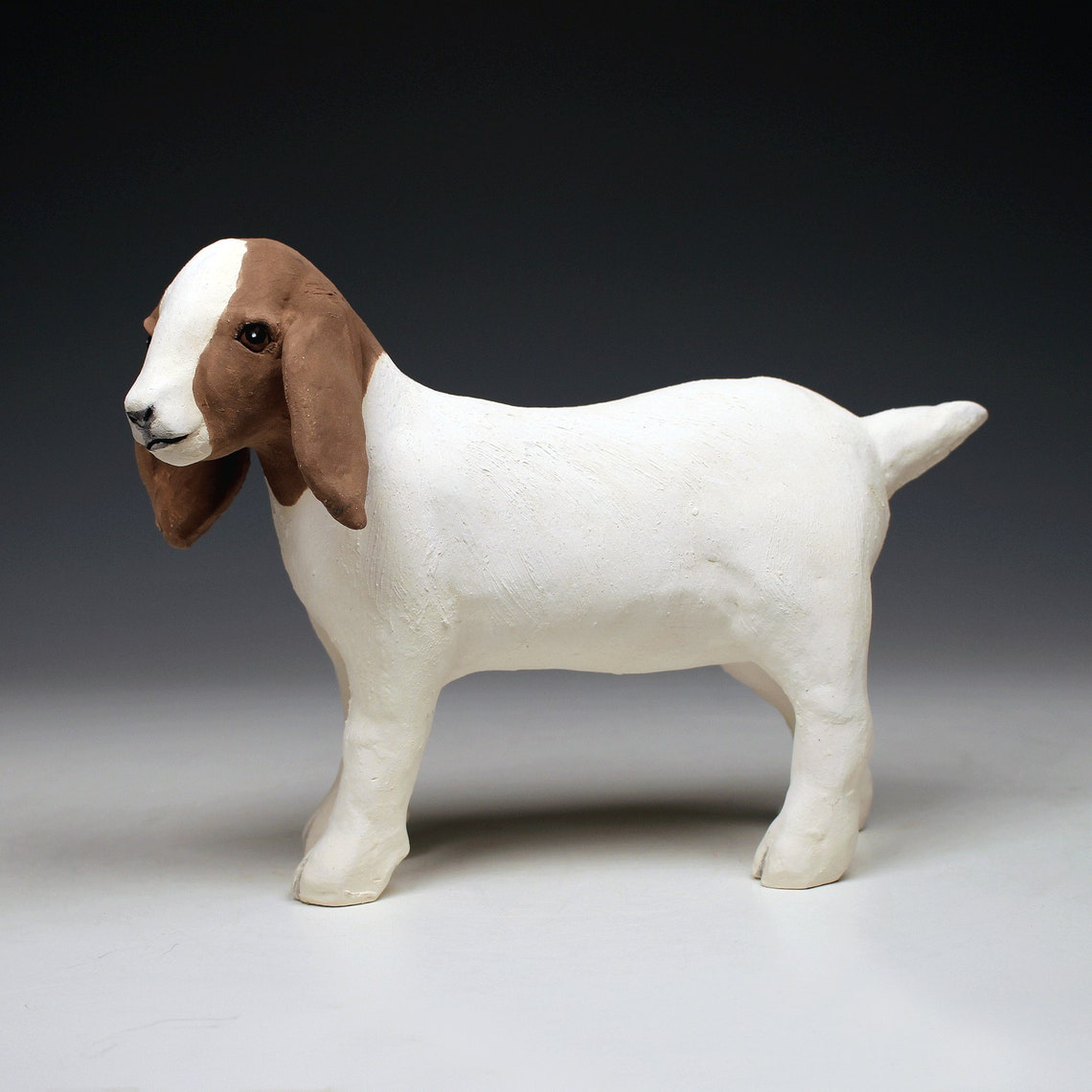 Ceramic Nubian Goat Sculpture, Realistic Brown and White Goat, Ceramic ...