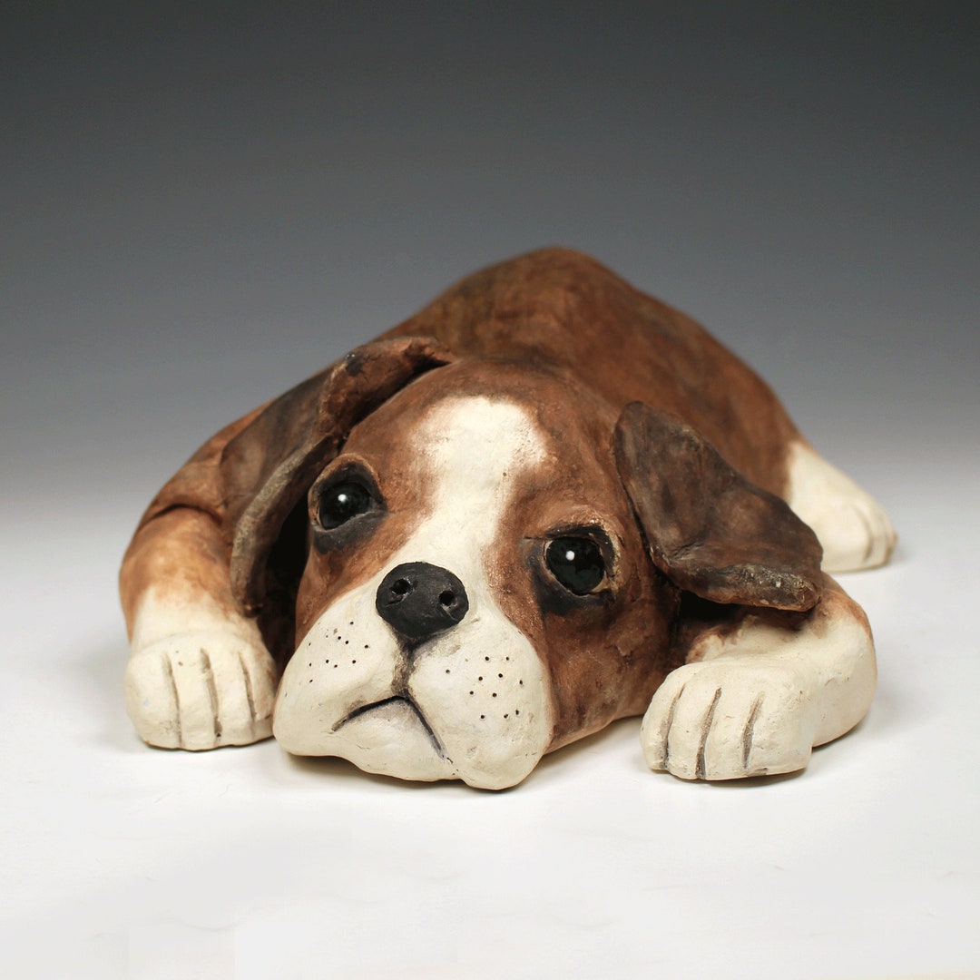 Ceramic Boxer Puppy, Original Ceramic Black, Brown and White Dog ...