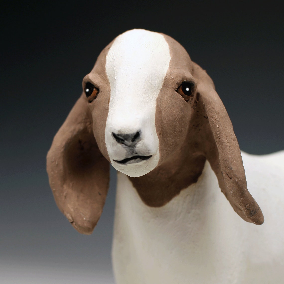 Ceramic Nubian Goat Sculpture, Realistic Brown and White Goat, Ceramic ...