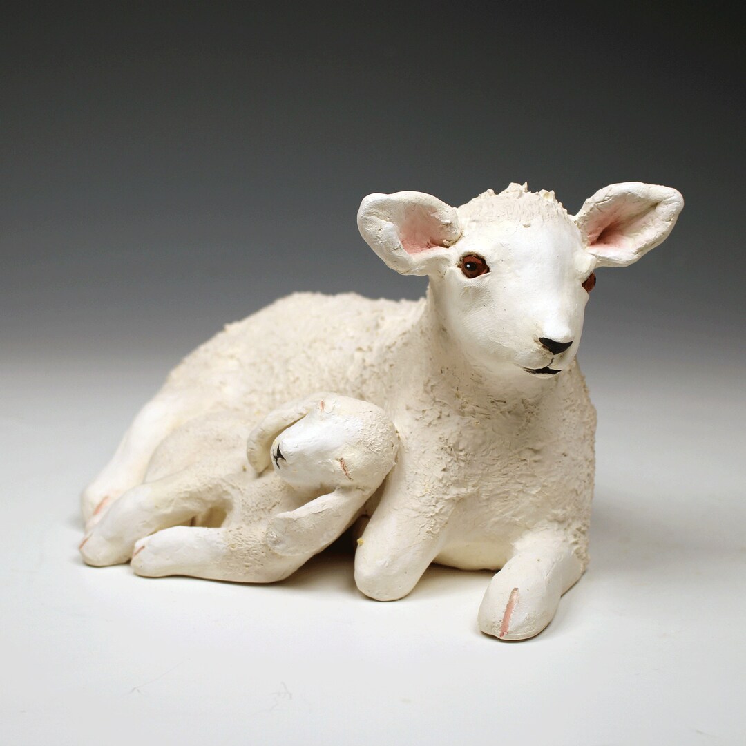 Realistic Ceramic Sitting Lamb and Sleeping Baby Sculpture - Etsy