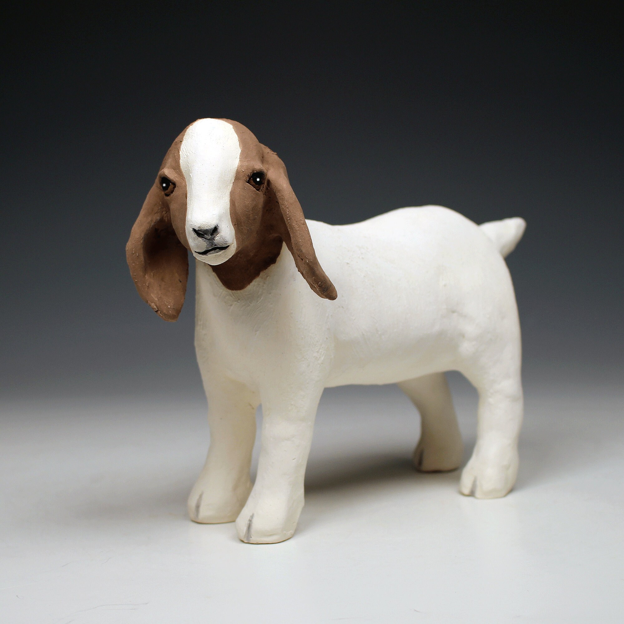 Ceramic Nubian Goat Sculpture, Realistic Brown and White Goat, Ceramic ...