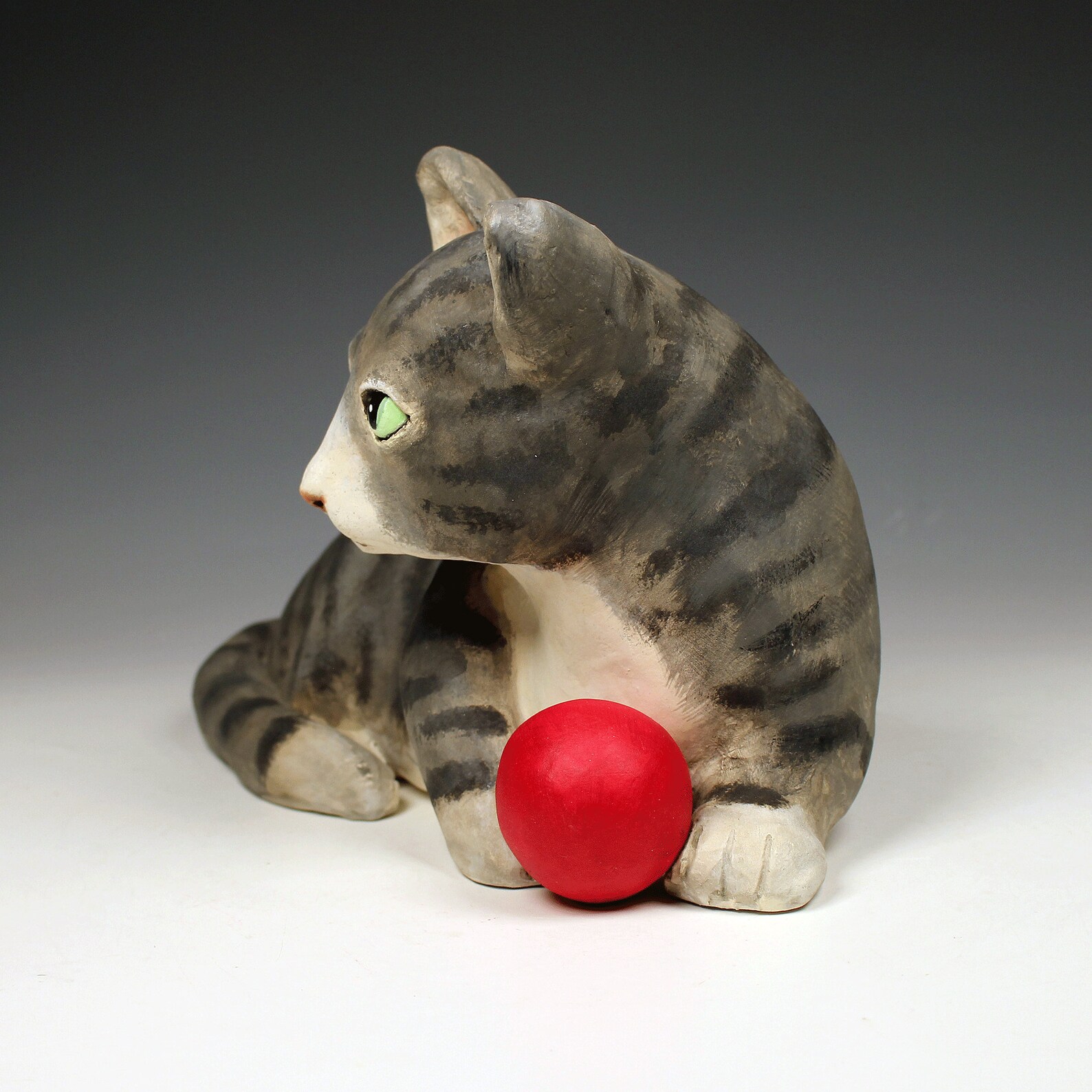Lifelike Ceramic Tabby Cat With Red Ball Sculpture - Etsy