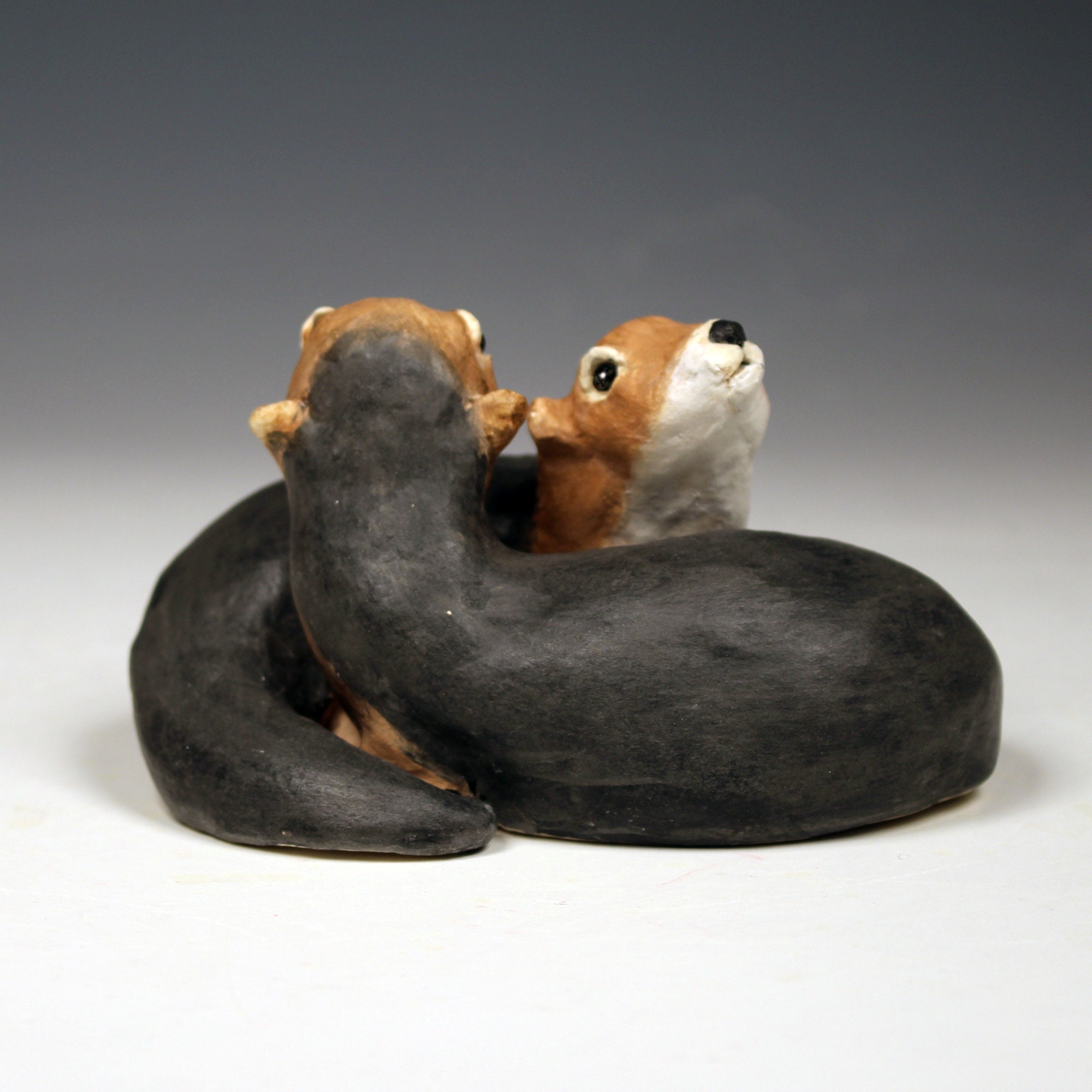 Two Realistic Ceramic River Otters Sculpture, Cuddling Otter Couple - Etsy