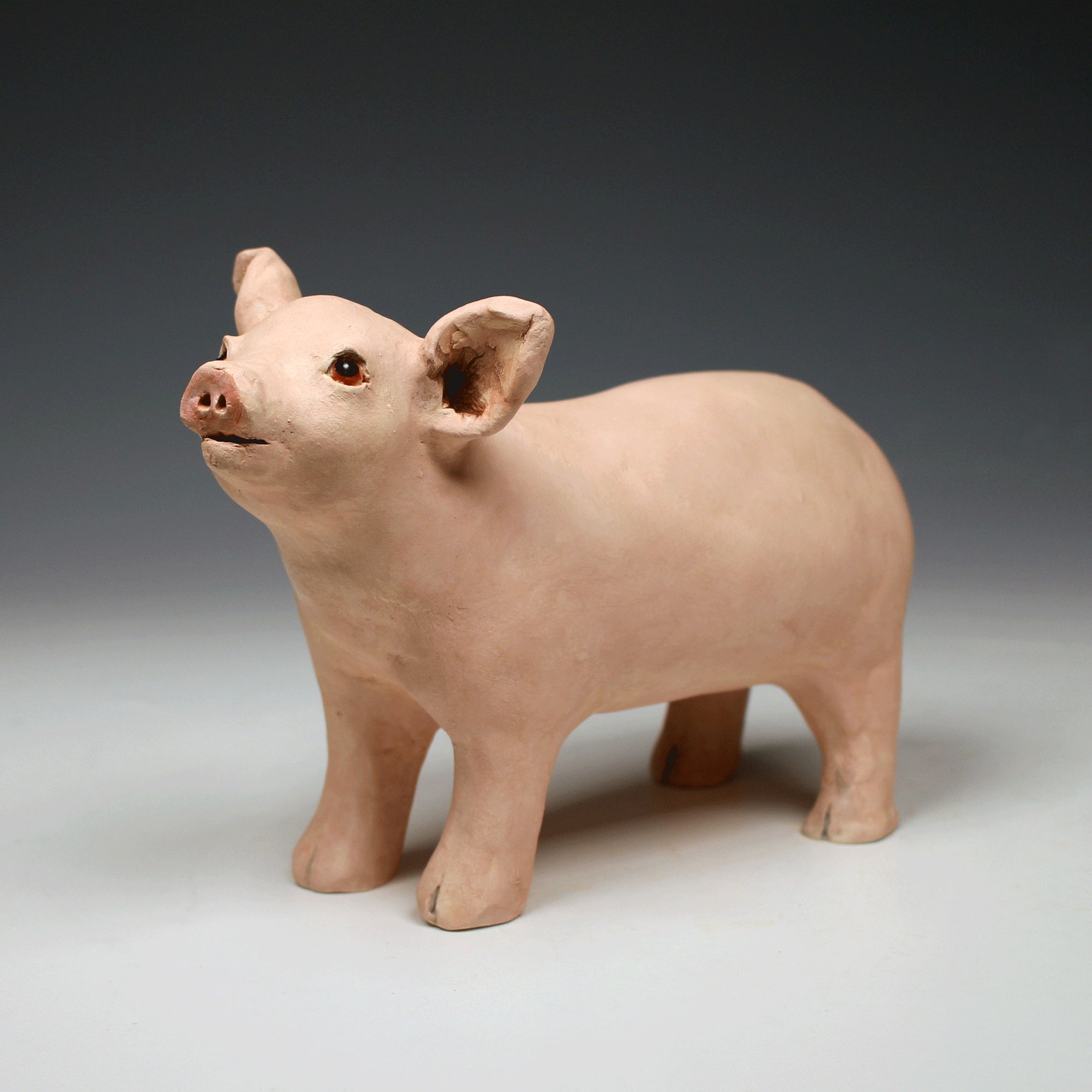 Ceramic Standing Young Pig Sculpture, One of a Kind Farm Animal ...