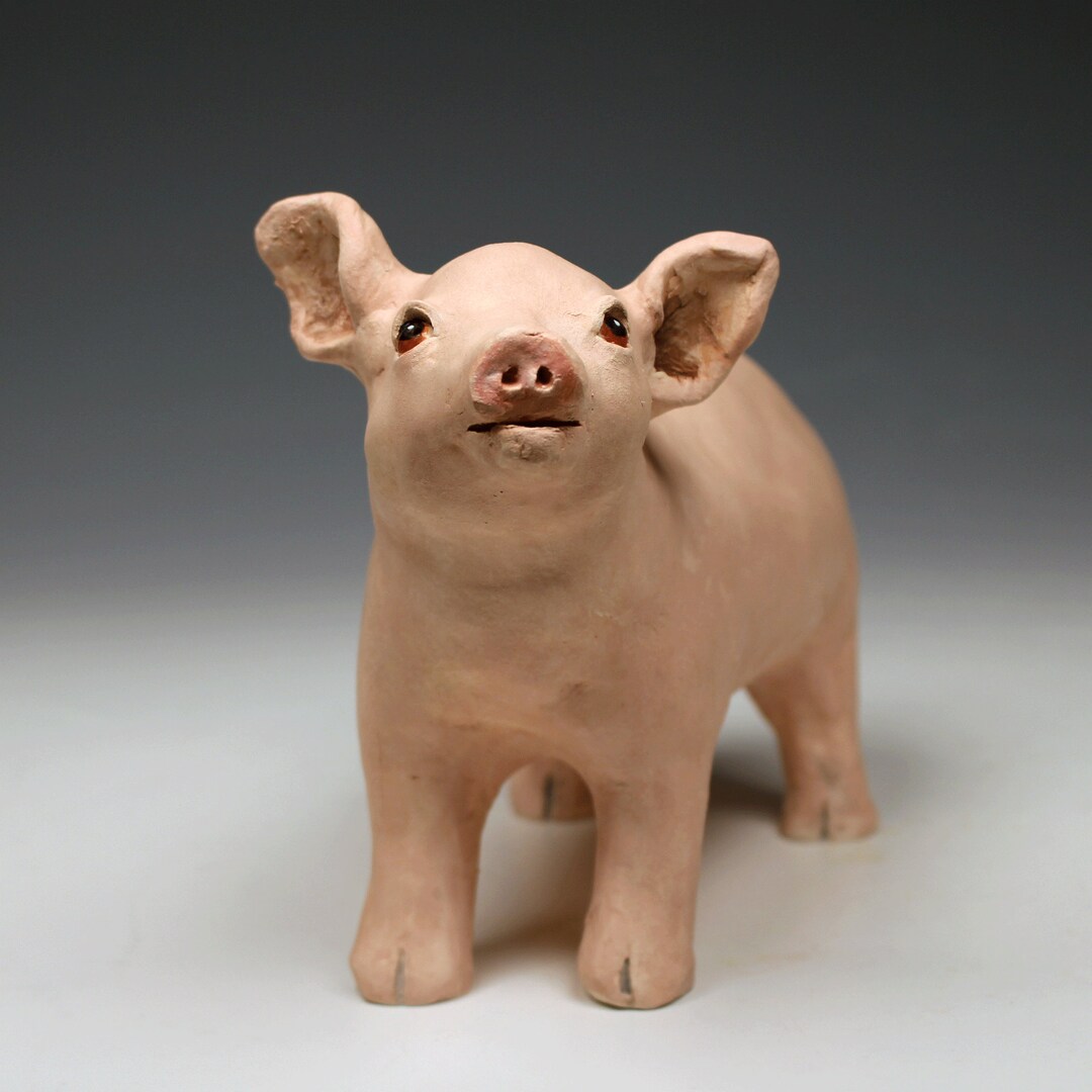 Ceramic Standing Young Pig Sculpture, One of a Kind Farm Animal ...