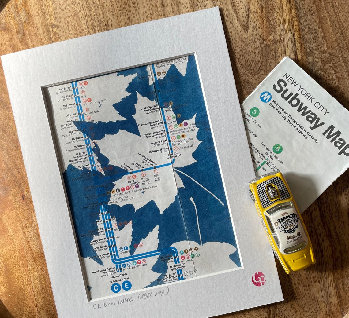Botanical Cyanotype on NYC Subway Map | Etsy
