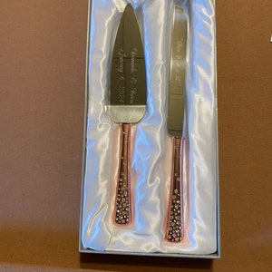 Engraved Rose Gold Cake Server Set With Crystals, Rose Gold Wedding ...