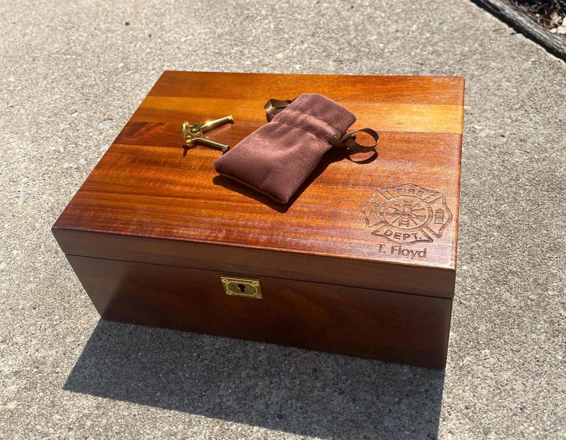 Personalized Firefighter Keepsake Box, Engraved Wooden Box With Lock - Etsy