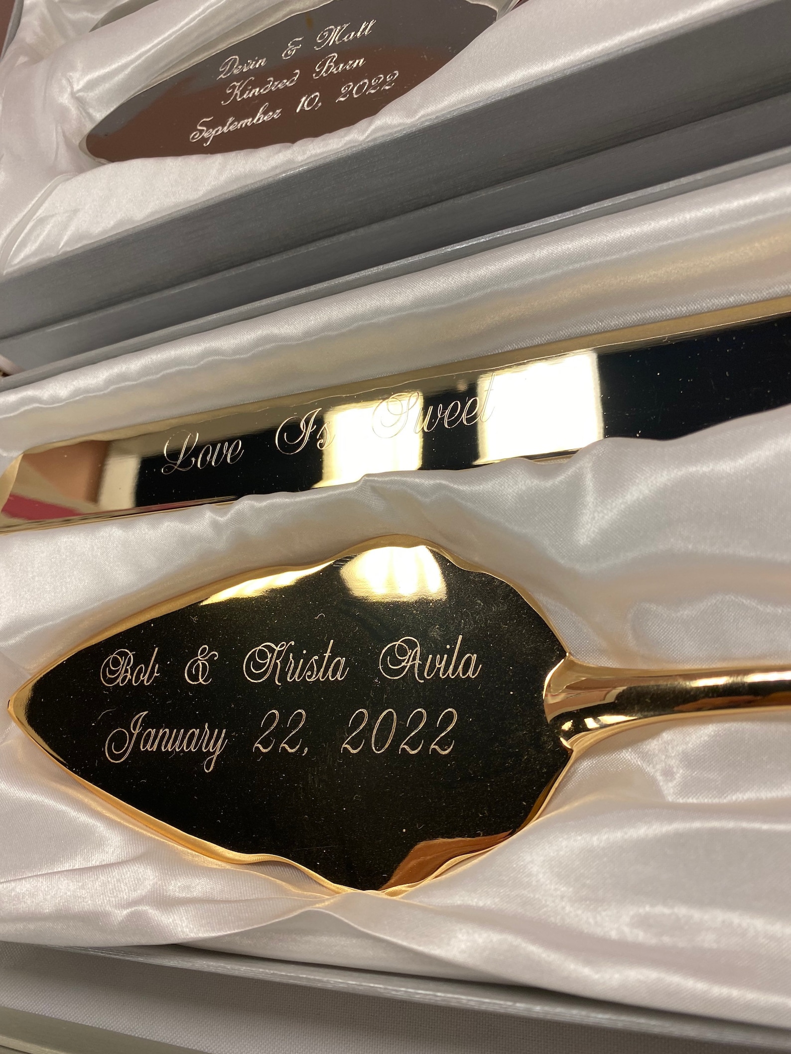 Gold Engraved Wedding Cake Server and Knife Set Elegant Server Set 2pc ...