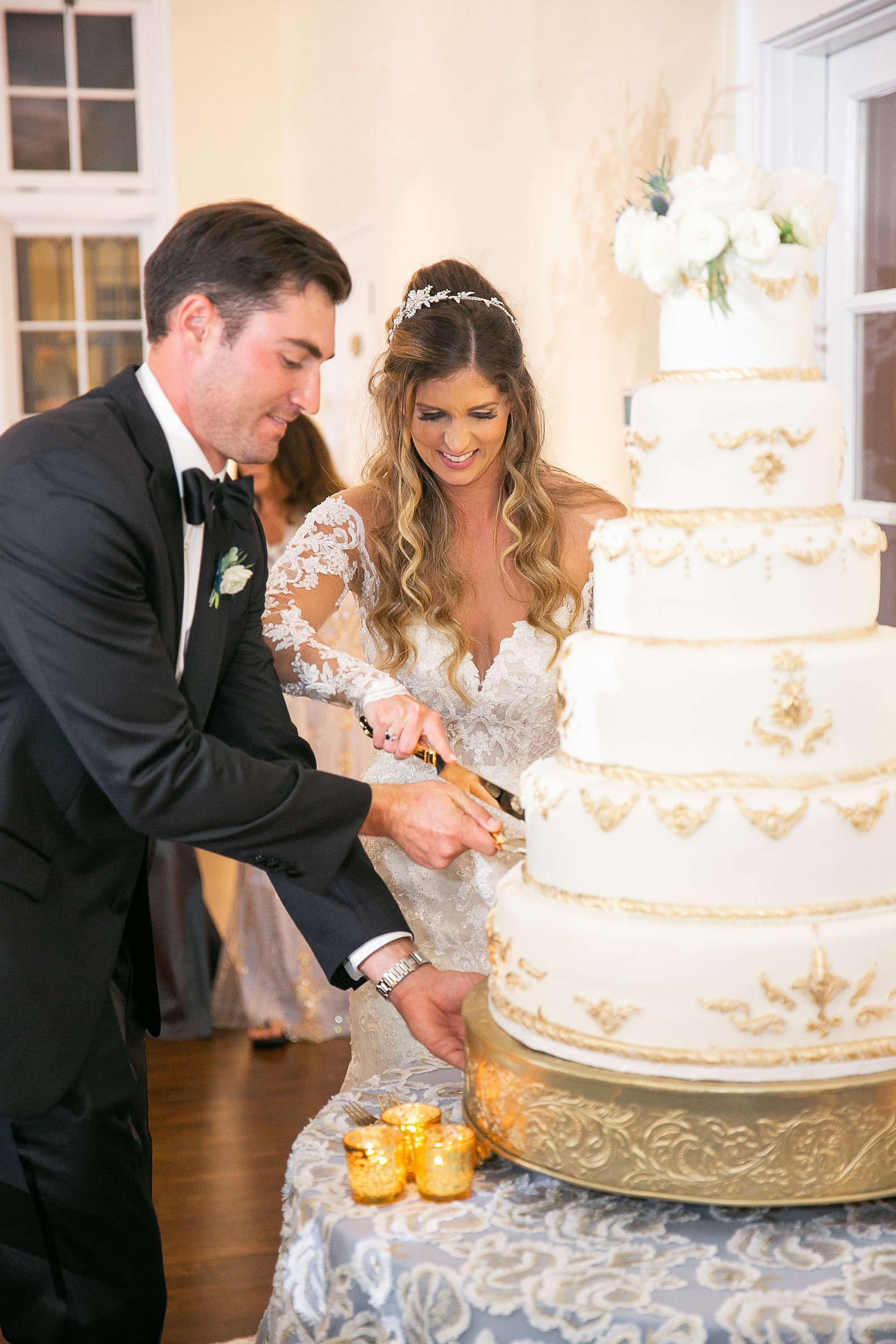 Gold Engraved Wedding Cake Server and Knife Set Elegant Server Set 2pc ...