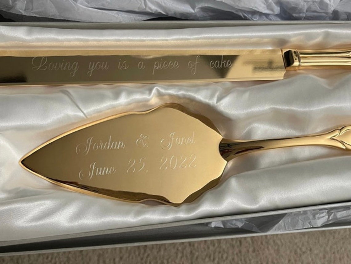 Gold Engraved Wedding Cake Server and Knife Set Elegant Server - Etsy